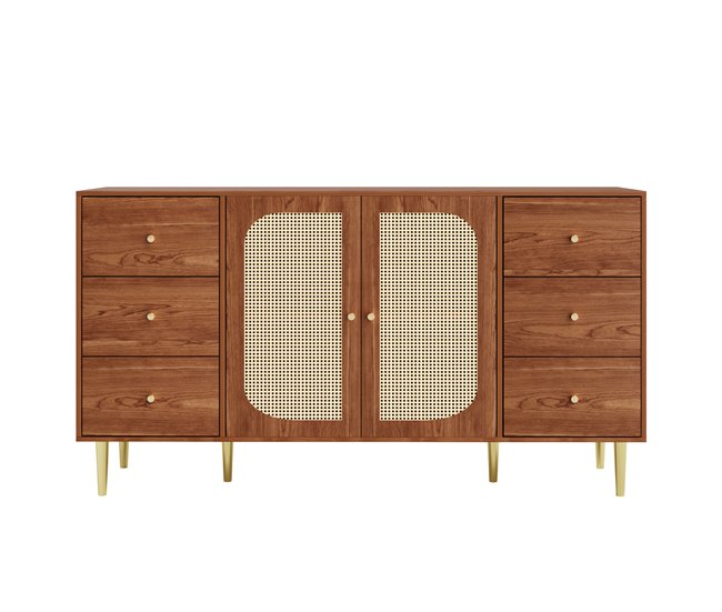 Buffer 2 puertas y 6 cajones - en MDF - Marrón - Conforama