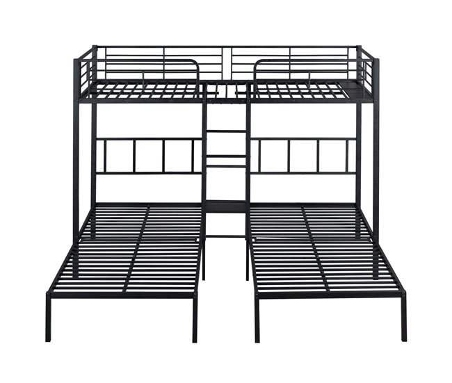 Litera triple infantil de metal 90x200cm con estante,escalera y ...