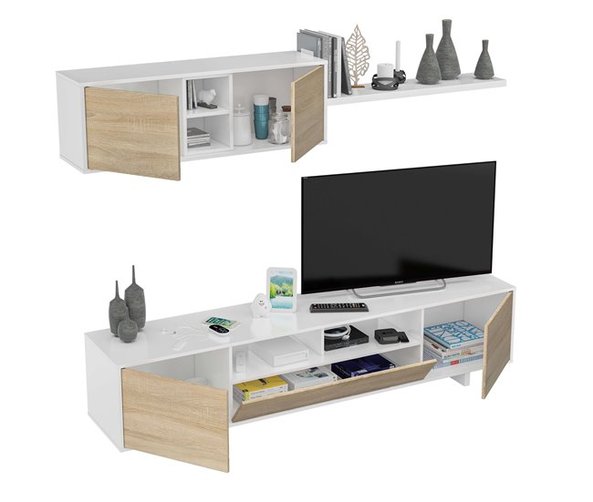 Conjunto Salón Comedor Estilo Moderno Mueble Modular Televisión Mesa Centro Elevable Aparador ...