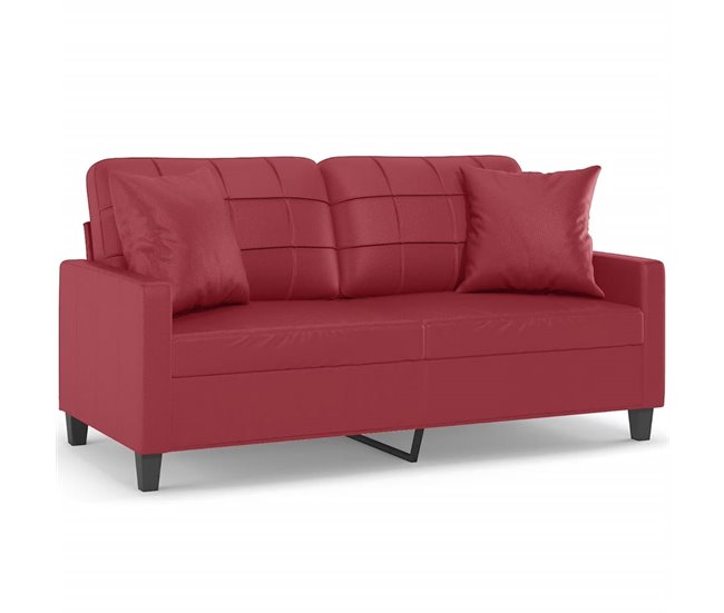 vidaXL Sofá de 2 plazas con cojines cuero sintético rojo tinto 140 cm - Conforama