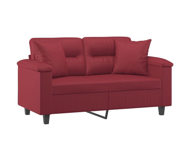 vidaXL Sofá de 2 plazas con cojines cuero sintético rojo tinto 120 cm - Conforama