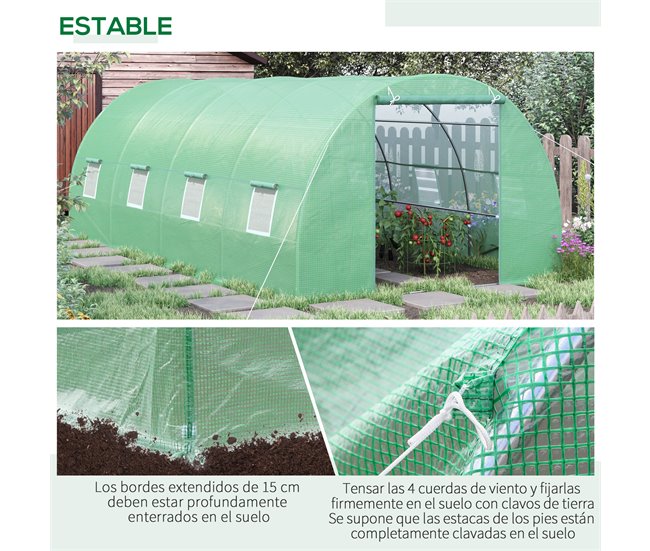 Outsunny Invernadero de Túnel 600x300x200 cm Invernadero de Jardín con Puerta Enrollable 8 ...