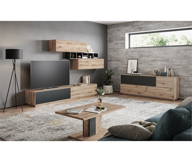 Mesa de centro SOLANO gris y roble - Conforama