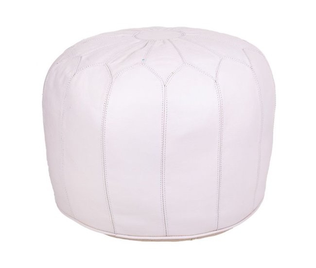 Puff blanco de piel sintética, redondo de 48x48x38 cm - Conforama