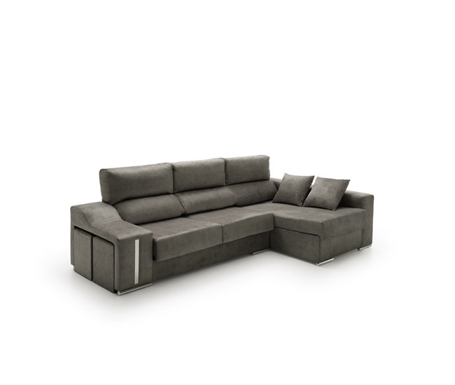 Sofa Chaise Longue Reclinable y Deslizante con Puffs Serena Gris Oscuro Derecha - Conforama