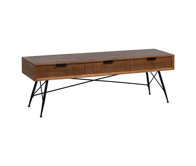 Mesa de Centro LAGOM Negro Natural Hierro Madera de caucho 150 x 40 x 50 cm - Conforama