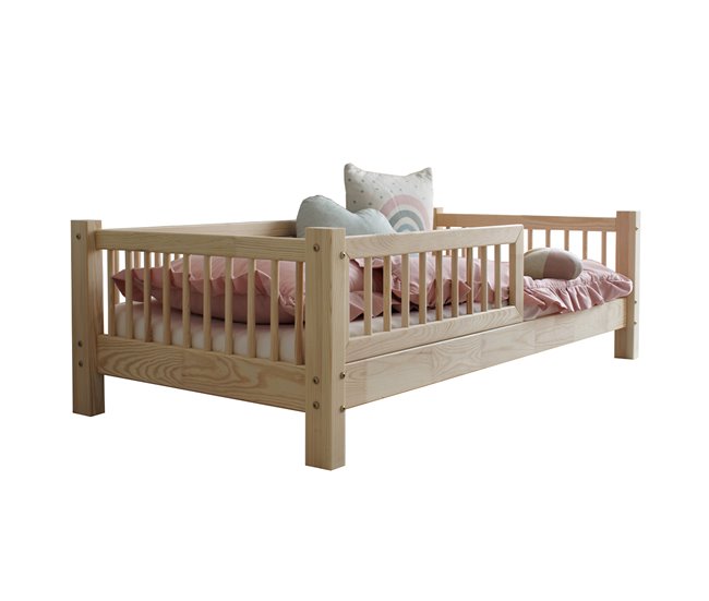 Cama 90x190 con barandilla y somier patas de 10 cm Adèle Madera - Conforama