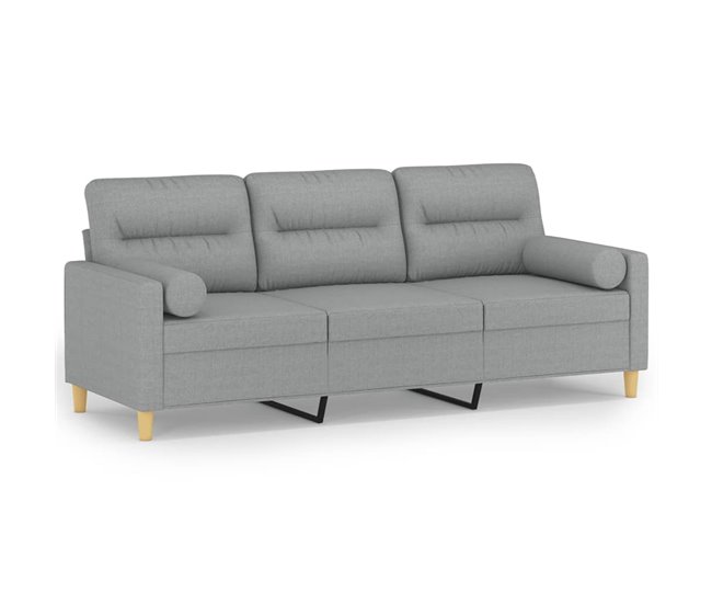 vidaXL Sofá de 3 plazas con cojines tela gris claro 180 cm - Conforama