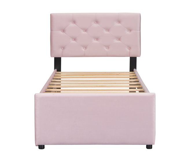 Cama individual 90x200cm en terciopelo - con cama nido - con somier de ...