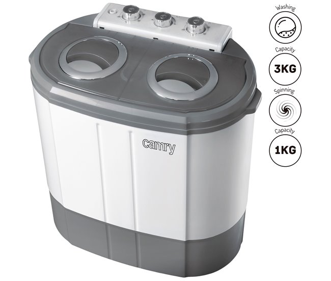 Camry CR 8052 Mini Lavadora Centrifugadora Portátil, 3Kg Lavado, 2 Compartimentos, Programa ...