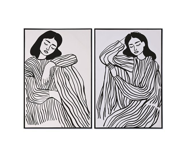 Cuadro Home ESPRIT Blanco Negro Mujer Escandinavo 83 x 4 x 123 cm (2 ...