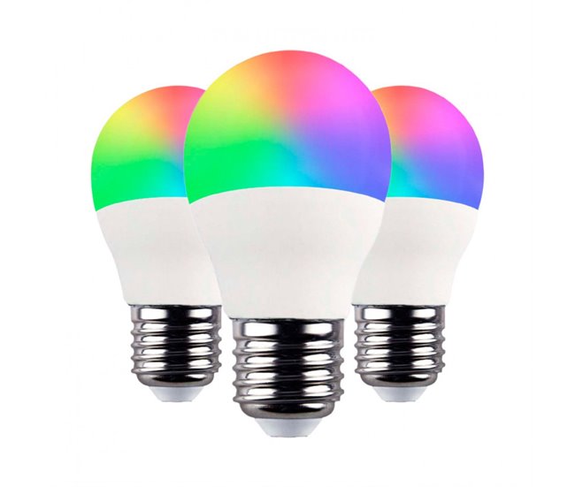 Pack 3 Bombillas LED Esférica Smart WiFi E27 5W Equi.35W 450lm RGBWW Regulable vía Smartphone ...