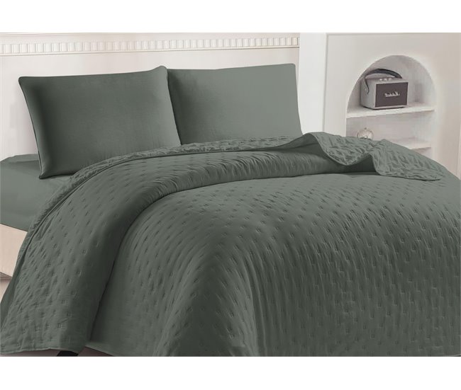 Colcha CORINTO poliéster cama 90cm color verde - Conforama