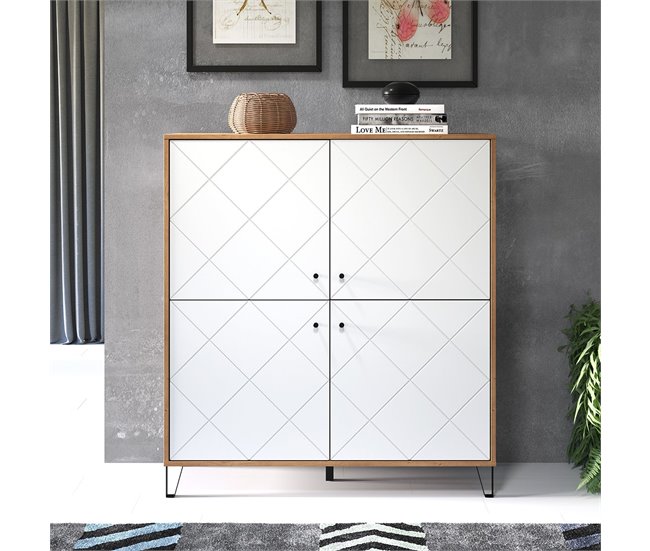 Buffet alto de 4 puertas blanco mate L123 cm - Touch - Conforama