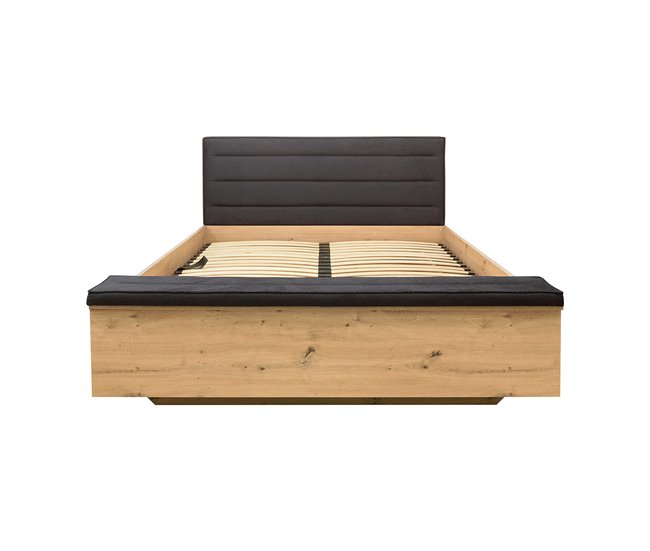 Cama canapé 140x200 con banco y somier incluido Glenn Madera y Negro ...