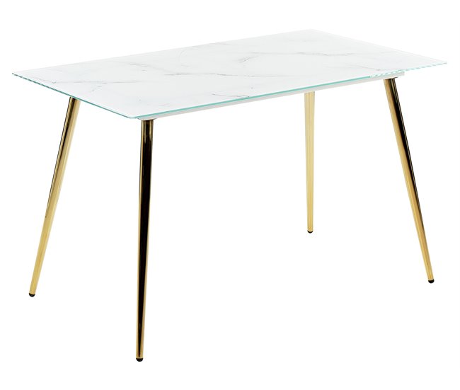 Mesa de comedor MULGA Mármol blanco 120 cm 70 cm Vidrio templado ...