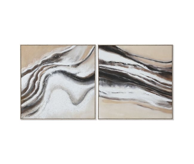 Cuadro Home ESPRIT Blanco Beige Abstracto Moderno 102 x 3,2 x 102 cm (2 ...