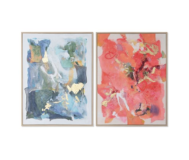 Lienzo Home ESPRIT Azul Rosa Poliestireno Lienzo Abstracto Moderno 94 x ...