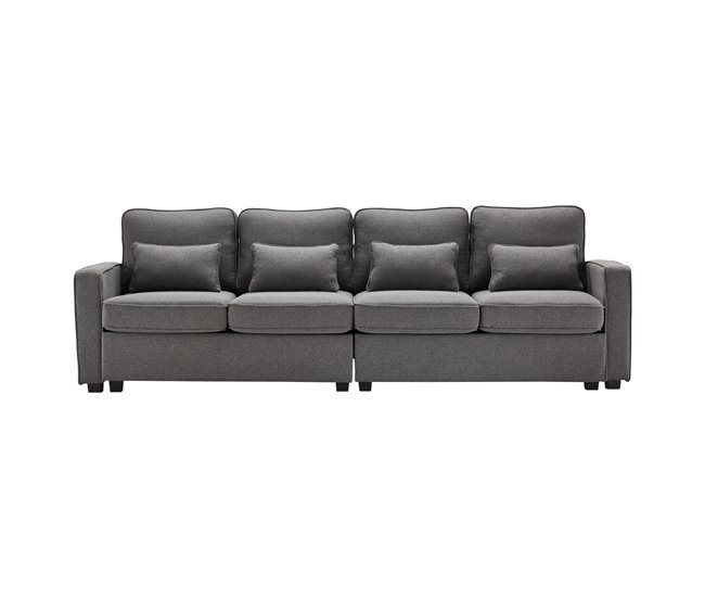 Sofá fijo de 4 plazas en tejido de lino - con bolsillos en los laterales - Gris - Conforama