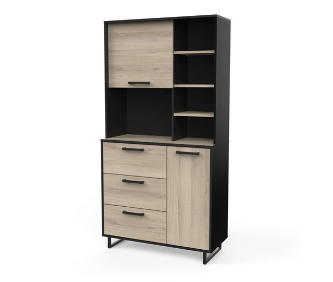 Buffet alto de Cocina Roma Color Roble Kronberg y Negro Mate 180x92x40 ...