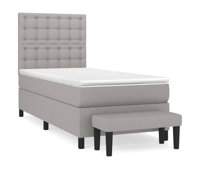 Cama box spring con colchón tela gris claro 90x200 cm Botones - Conforama