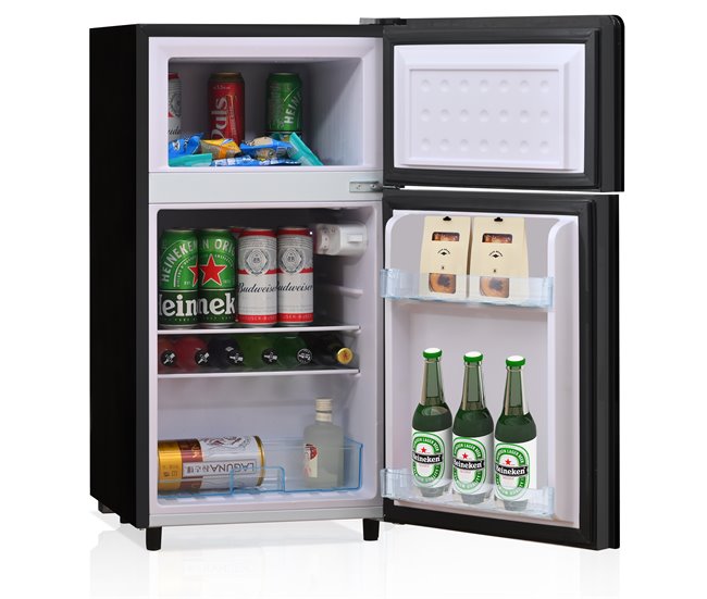 Frigorífico mini 86,5cm 72L de acero inoxidable con 2 puertas y luz led,negro - Conforama