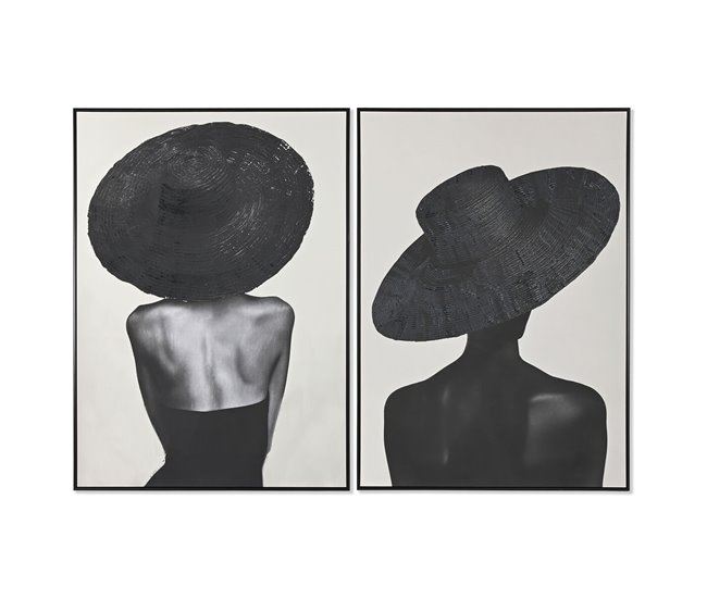 Cuadro Home ESPRIT Blanco Negro Sombrero Moderno 103 x 4,5 x 143 cm (2 Unidades) - Conforama