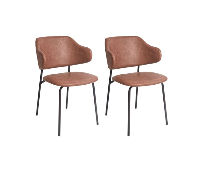 Conjunto de 2 sillas de comedor KENAI Piel sintética Marrón - Conforama