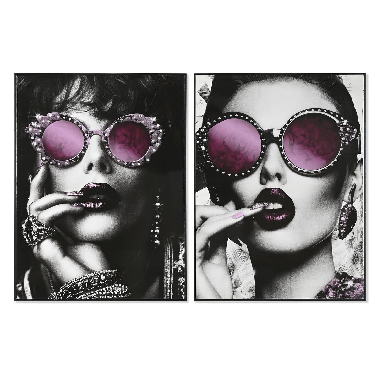 Cuadro Home ESPRIT Negro Lila chica Lacado 60 x 3,5 x 80 cm (2 Unidades ...