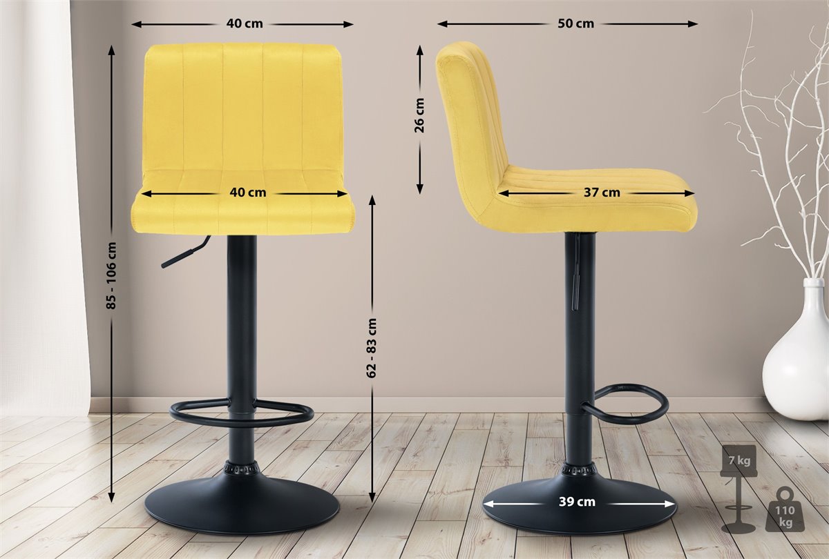 Taburete de bar Jamie en terciopelo Amarillo 50X40X85 cm - Conforama