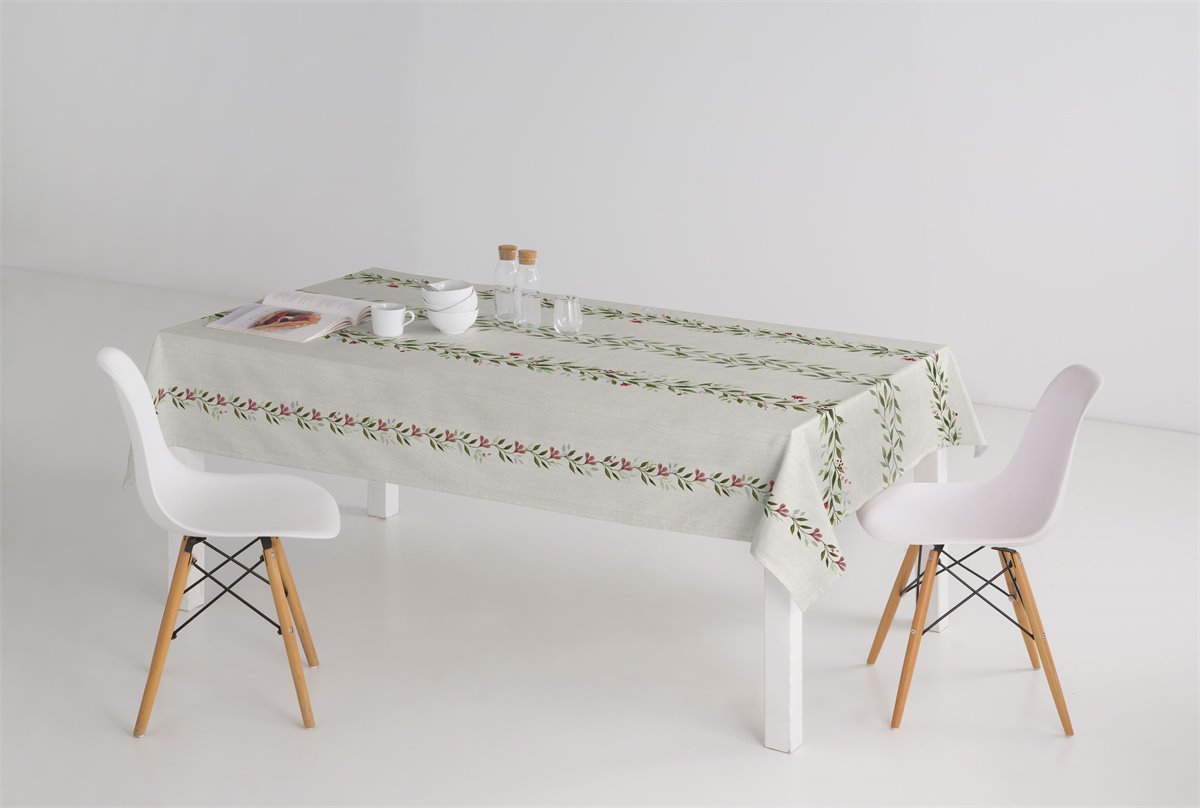 Mantel lino antimanchas estampado Catorce Verde 140x300 cm - Conforama