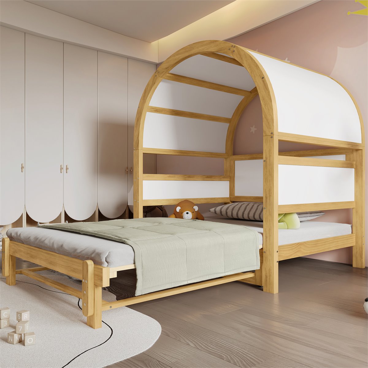 Cama extensible,cama infantil de madera de pino 140x200 cm,natural ...