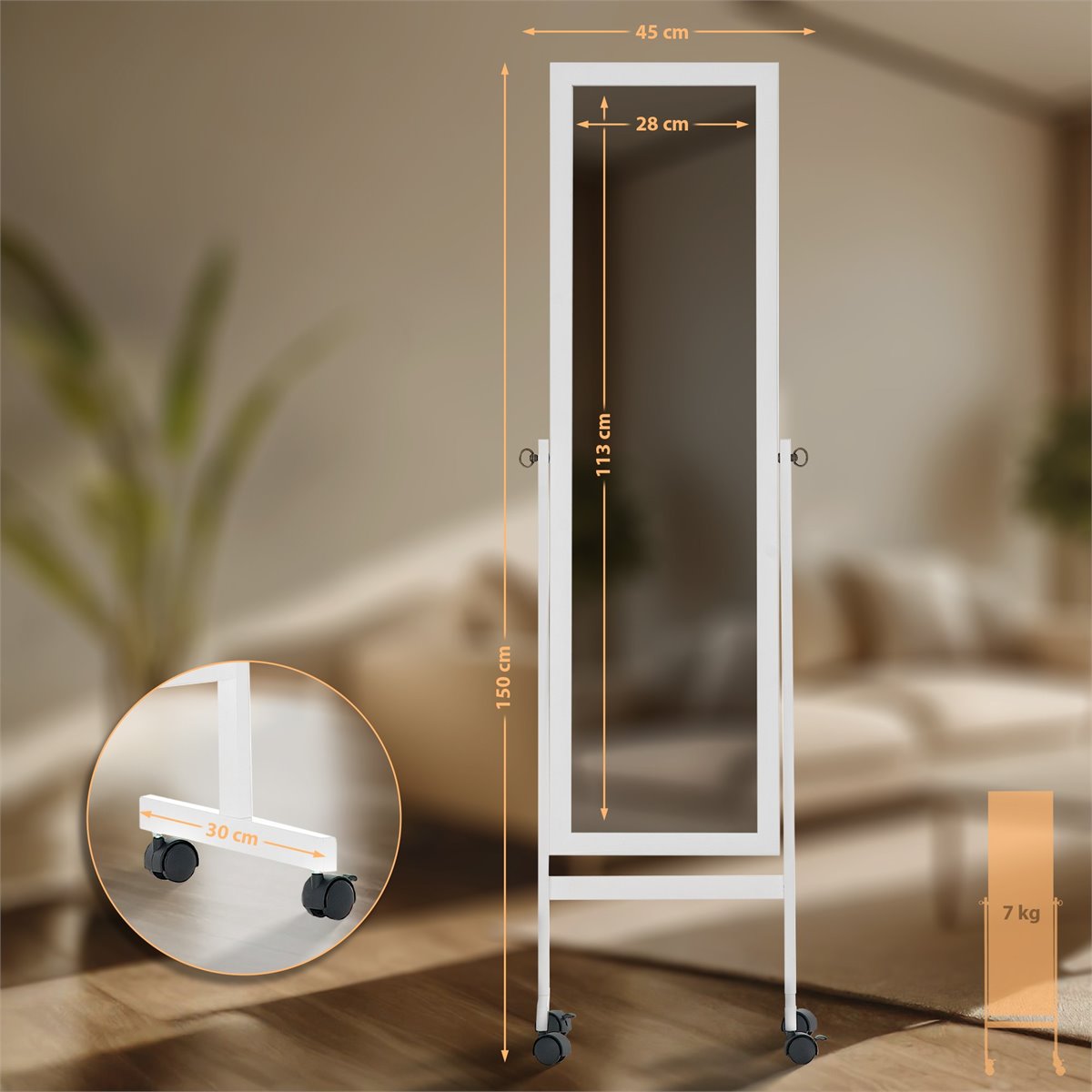 Espejo De Pie Yolanda Madera Blanco 30X45X150 cm - Conforama