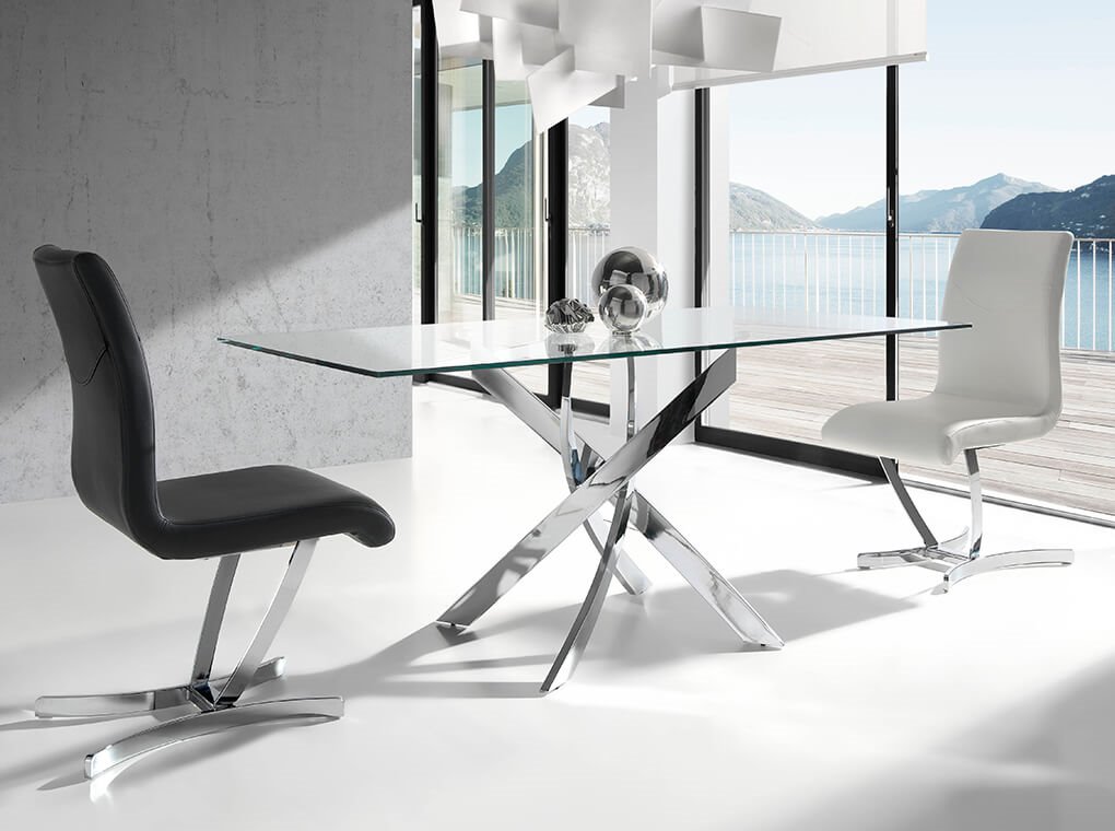 ANGEL CERDA Mesa comedor rectangular cristal templado y acero cromado ...