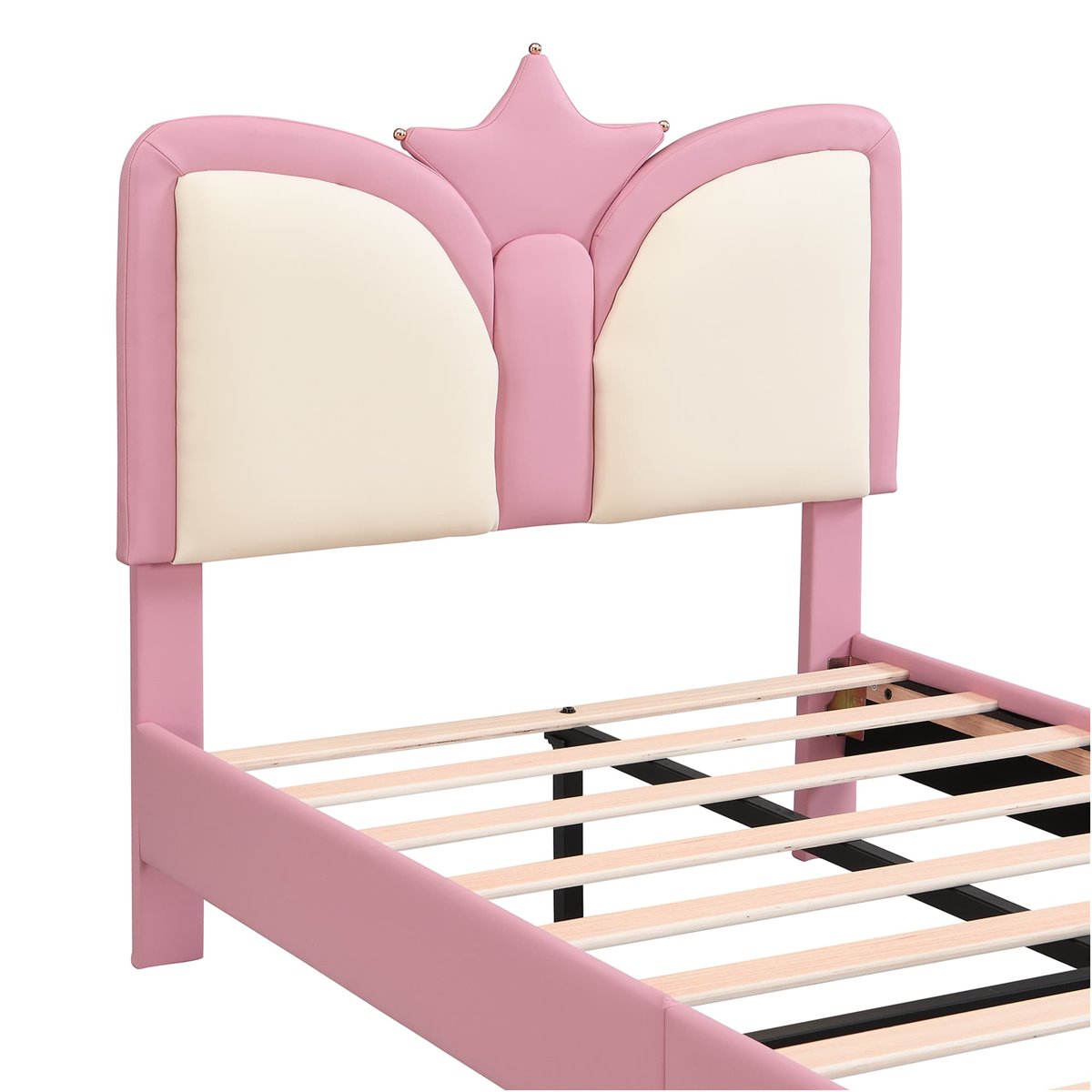 Cama infantil tapizada 90x200 - Cabecero con forma de corona y borde ...