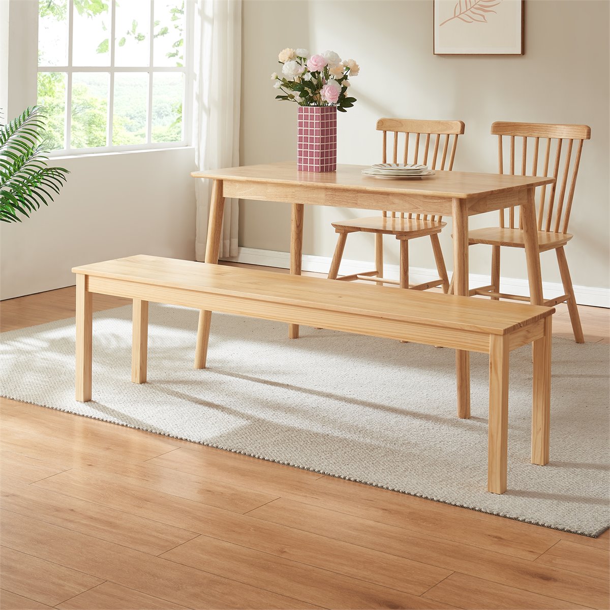 Banco de comedor Trerunulu 160x35x45 cm Natural [en.casa] - Conforama