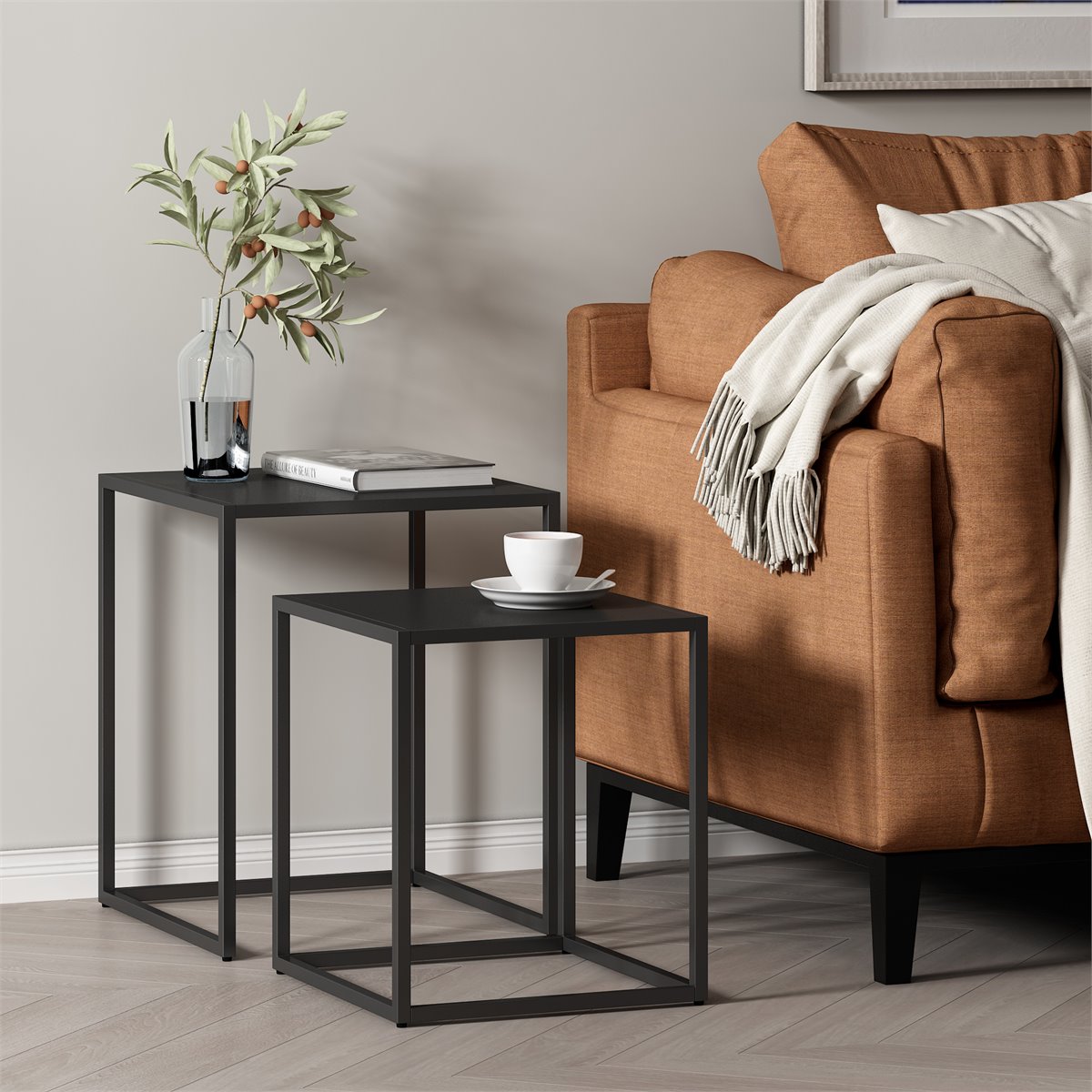 Set de 2 mesas auxiliares nido Vejen acero 49 x 40 x 40 cm - Negro mate ...