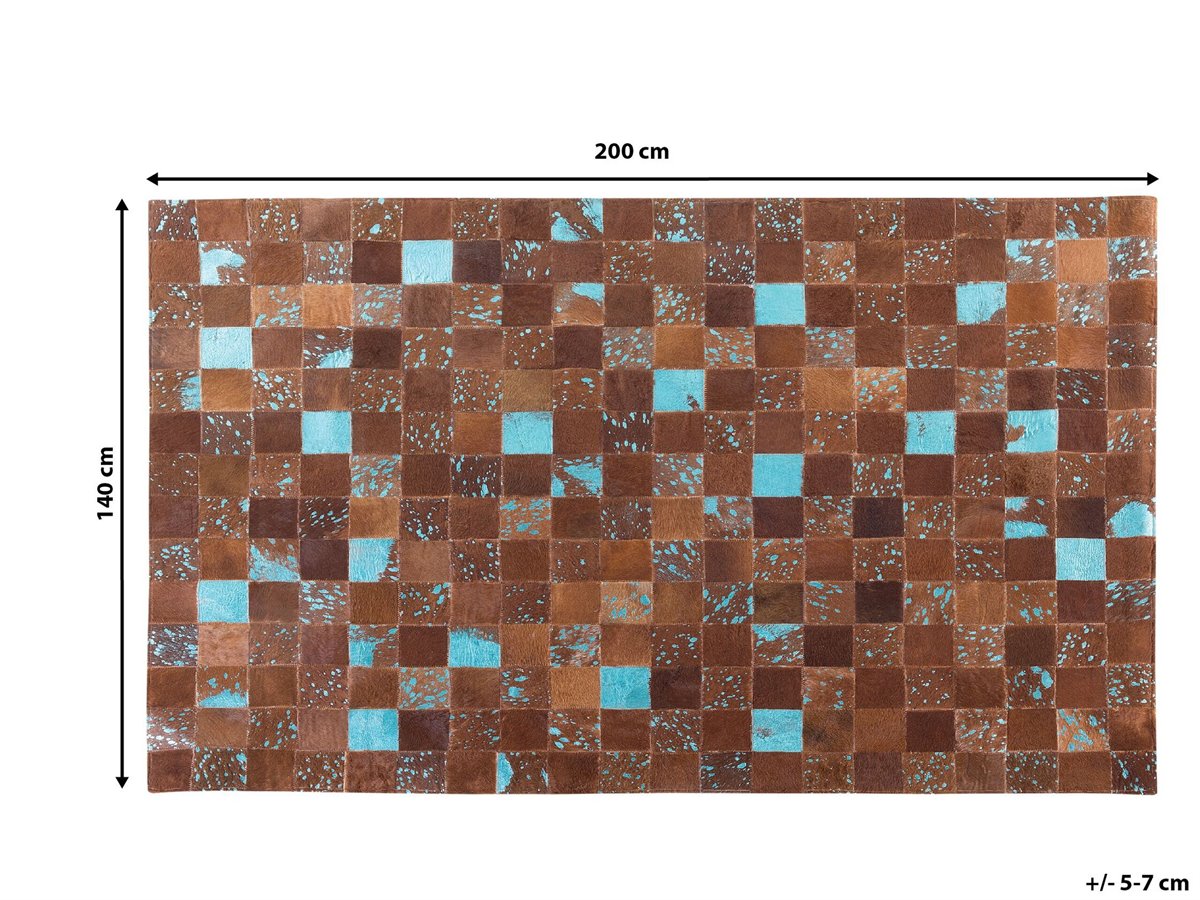 Alfombra de piel de vaca marrón dorado/azul turquesa 140 x 200 cm ...