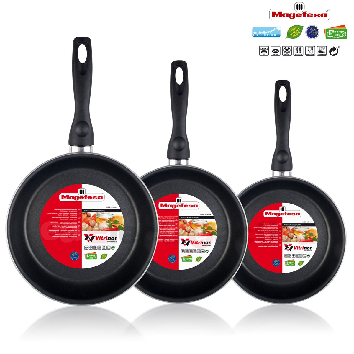 Magefesa GRANA Bateria de Cocina 5 piezas + Set Juego 3 Sartenes 18-20-24cm, Acero Vitrificado ...