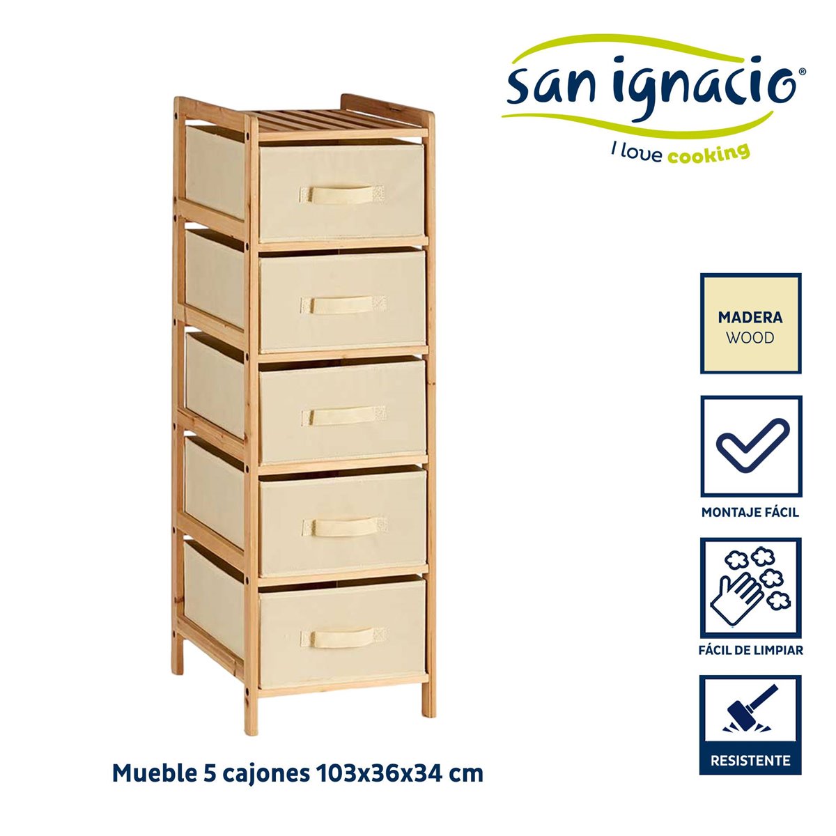 Mueble ancho 5 cajones colección KIPIT 103x36x34 cm - Conforama