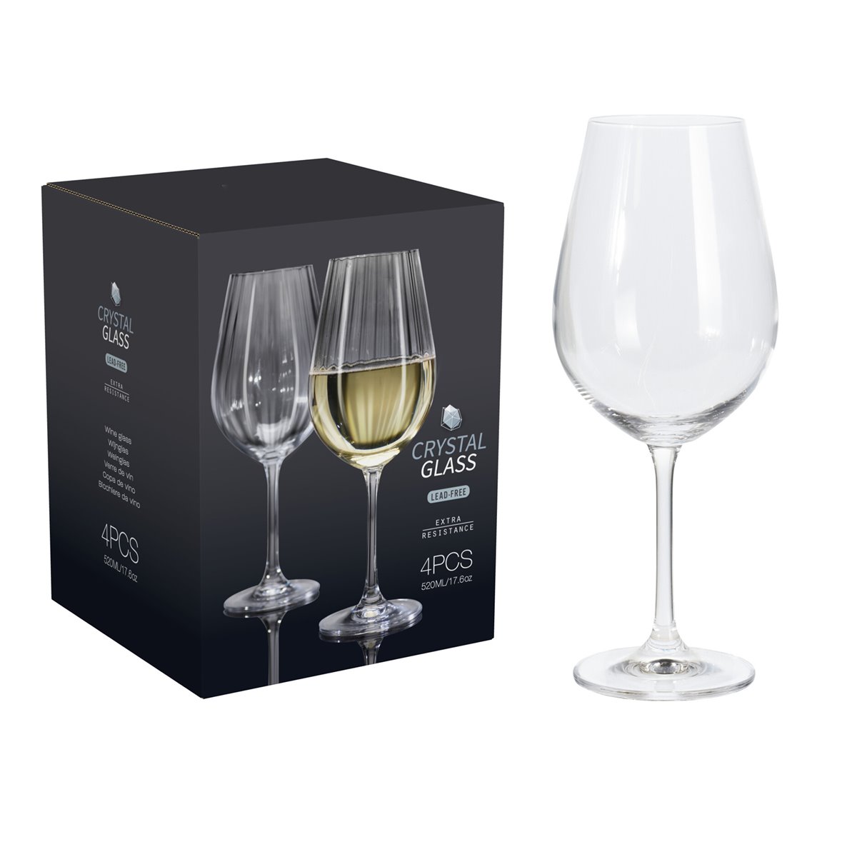Juego de 4 Copas de Vino Blanco con Diseño de Rayas en Relieve 520ml - Conforama