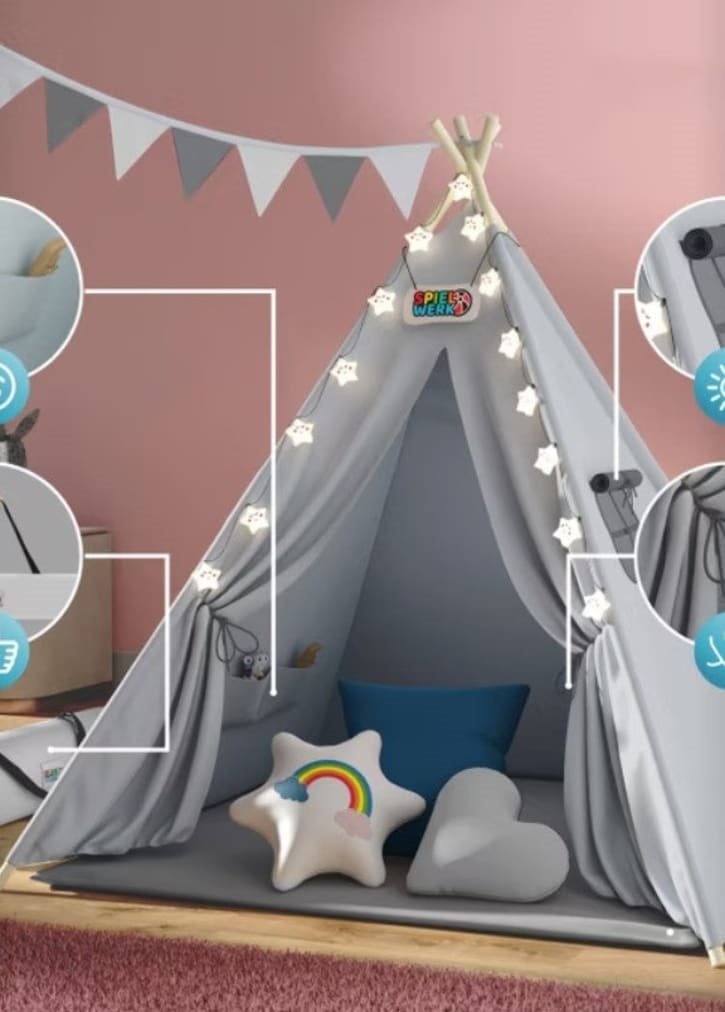 Tipi infantil gris 160x120x120cm - Conforama