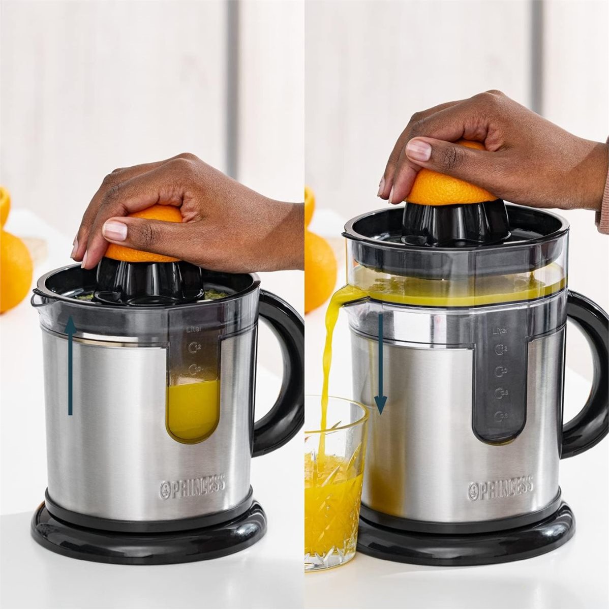 Exprimidor eléctrico Princess 201975 40W 1,2L 2 conos acero inoxidable ...