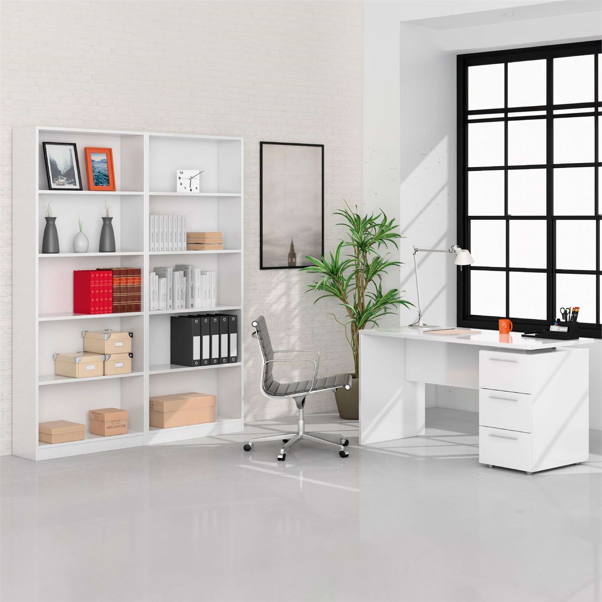 Pack de Oficina Despacho Estilo Contemporáneo en Color Blanco con 2 ...