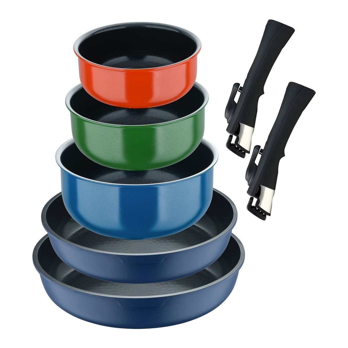 Set de 2 Sartenes Ø22Ø26cm Aluminio fundido Azul + 3 Cazos Ø16Ø18Ø20cm ...