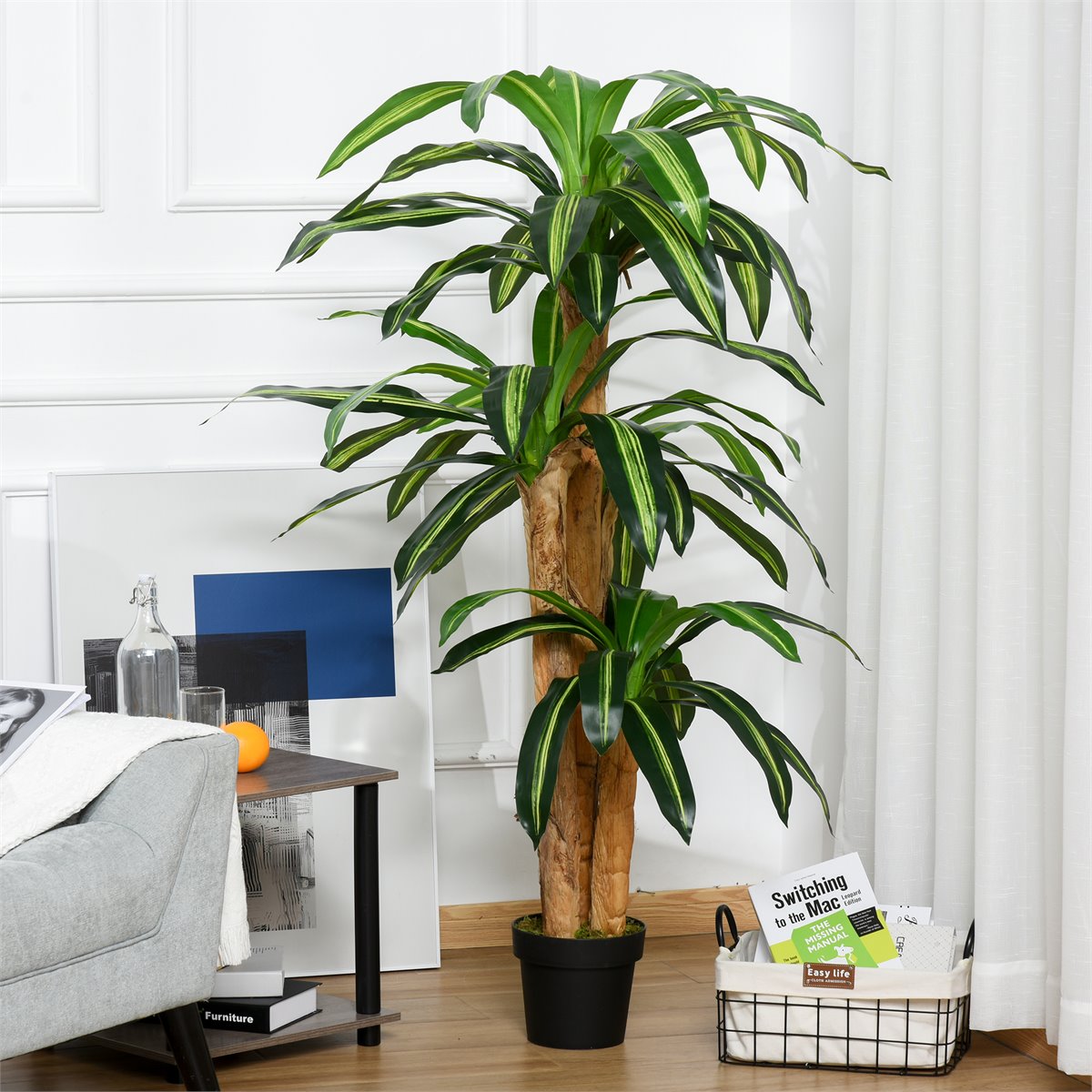 Outsunny Dracaena Artificial 160 cm con Maceta Planta Artificial con 66 ...