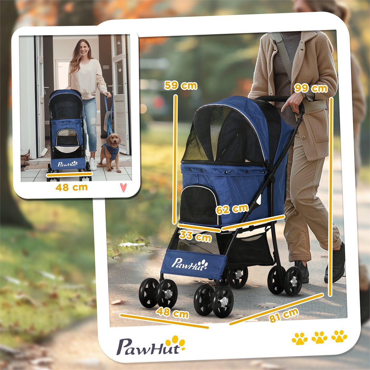 PawHut Carrito para Perros Plegable Cochecito para Mascotas Carrito ...