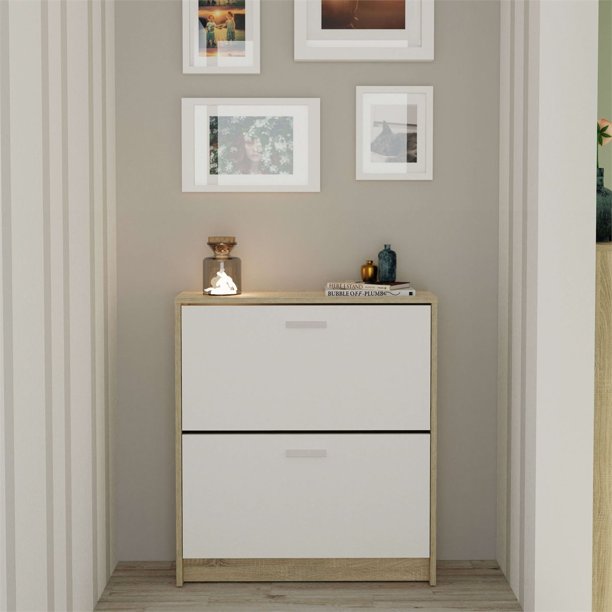 Mueble Zapatero 2 Puertas Tibet Roble Cambrian y Blanco 74 cm - Conforama