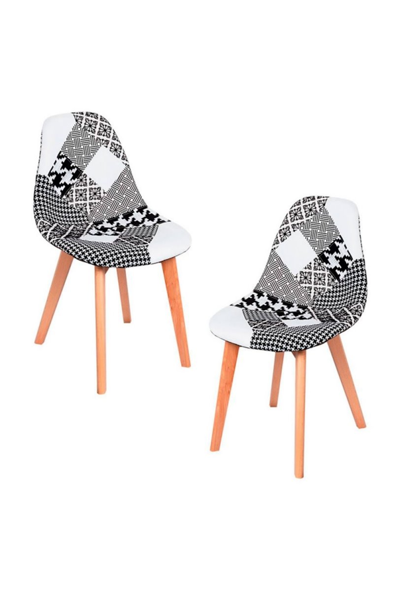 Pack 2 Sillas Synk Patchwork - Patchwork blanco y negro - Conforama