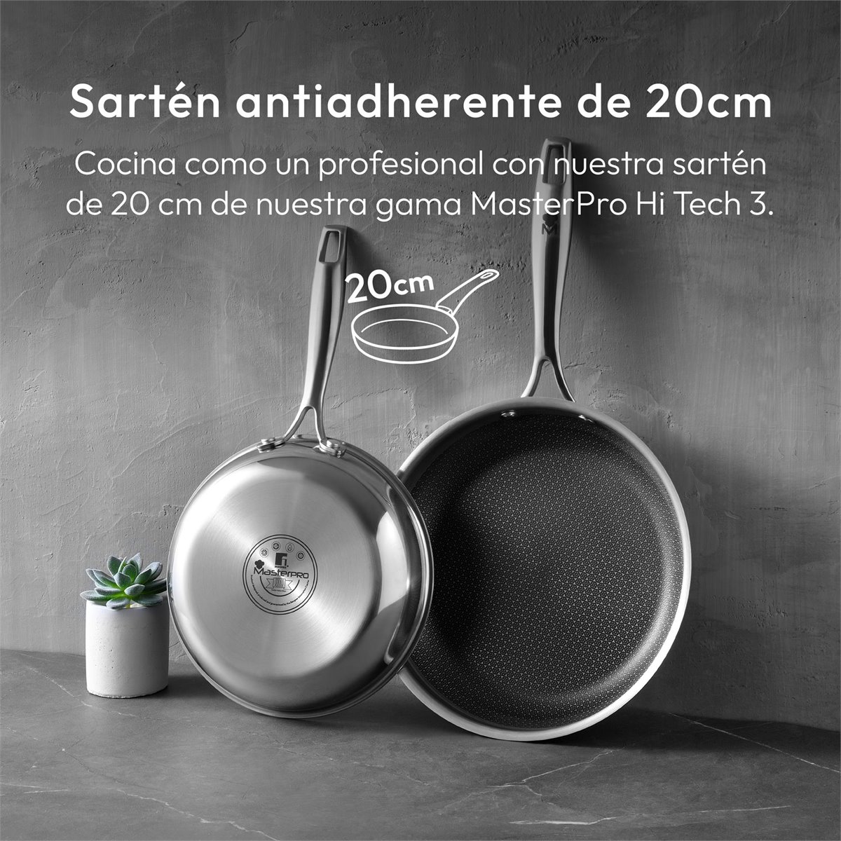 Juego de Sartén Ø24x4,7cm + Wok Ø28x8cm en acero inoxidable MasterPRO - Conforama